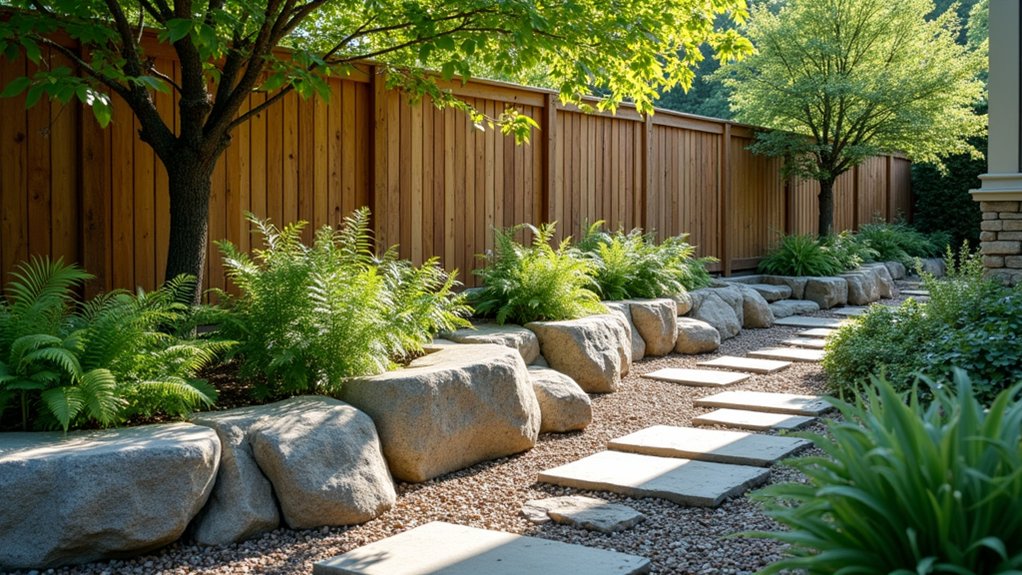 19 Inspiring Rock Landscaping Ideas Along Fences for Clean Borders