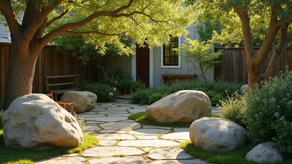 24 Peaceful Boulder and Tree Landscaping Ideas That Feel Rooted in Nature