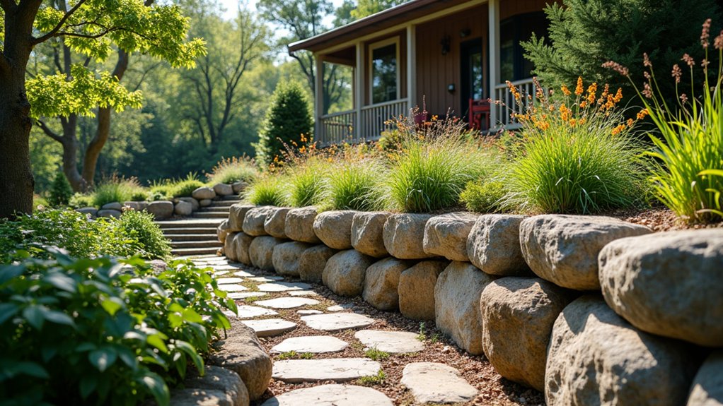 21 Rustic Boulder Retaining Wall Landscaping Ideas That Add Both Form ...
