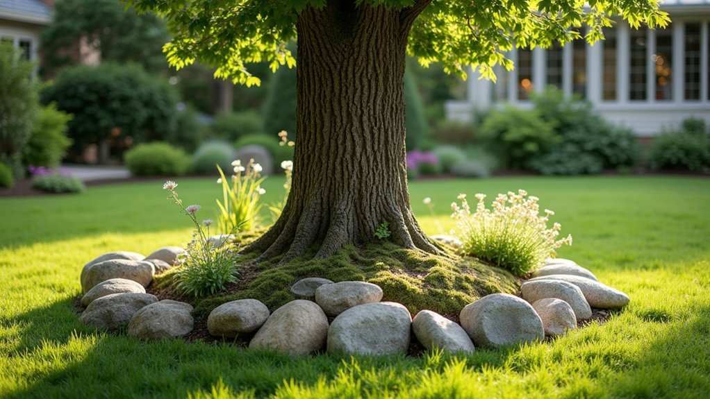 20 Gorgeous River Rock Landscaping Around Tree Bases That Feel Intentional